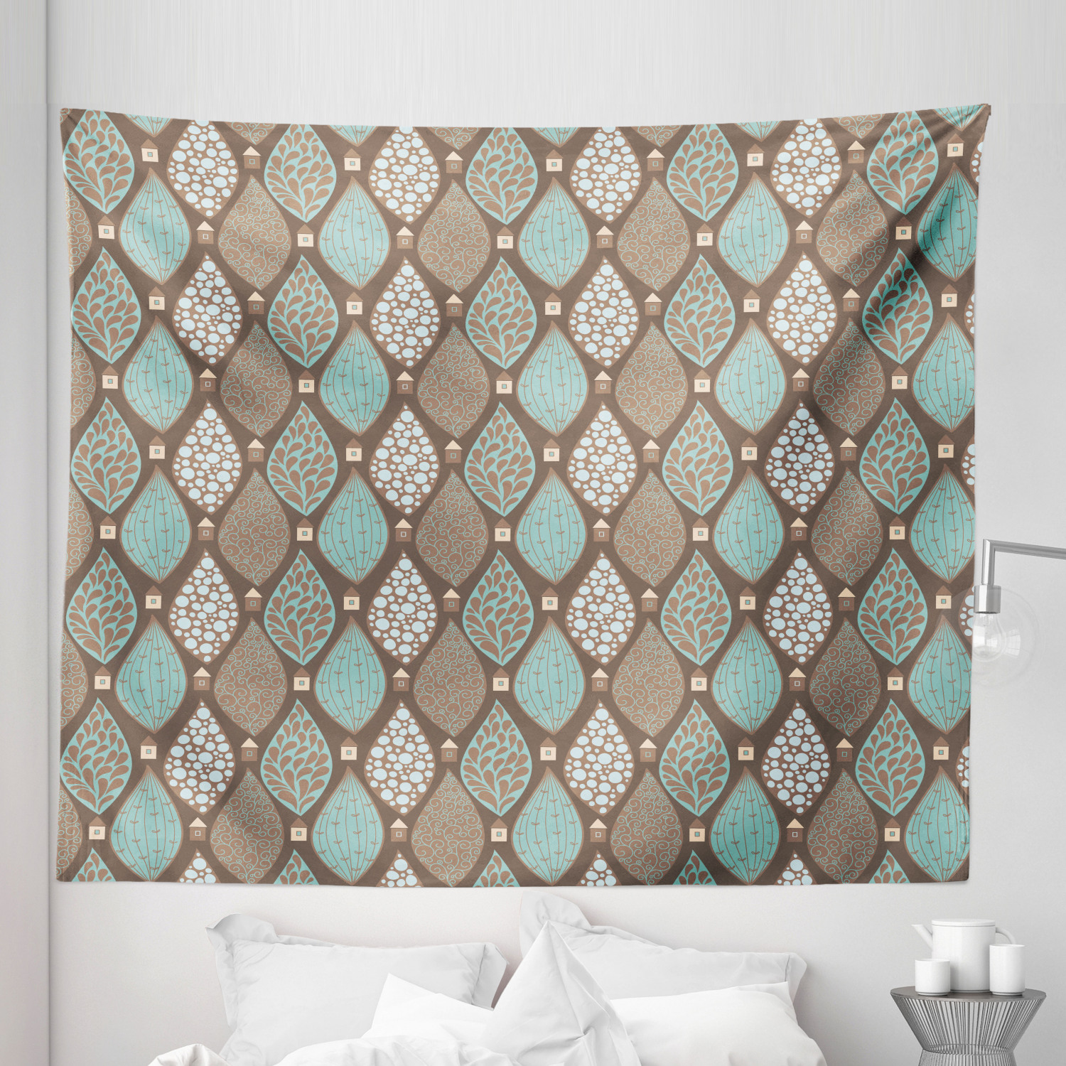 Abstract Tapestry, Paisley Shaped Ornamental Floral Motifs and House ...