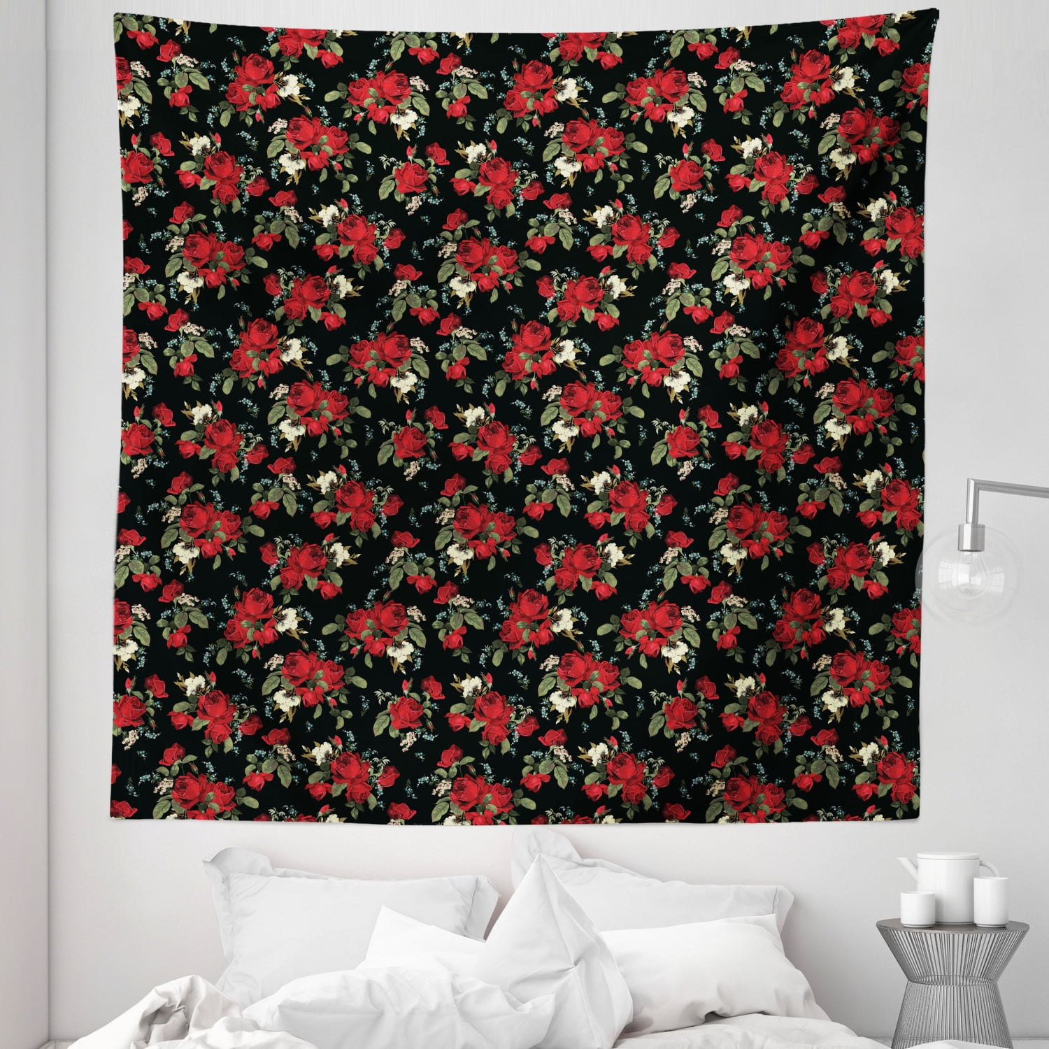 Abstract Tapestry, Shabby Form Garden Farm Flowers Leaves Roses and ...