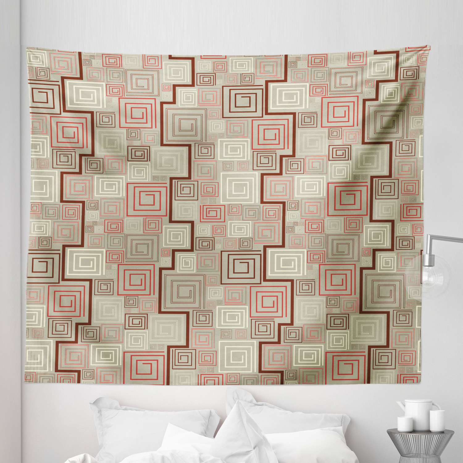 Abstract Tapestry, Square Shaped Spiral with Inner Modern Geometric ...
