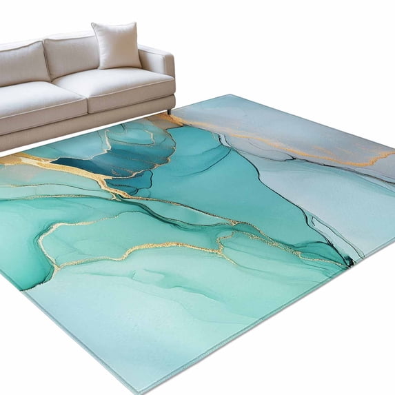 Abstract Teal Area Rug, Aqua Marble Cracks Texture Crystal Modern Non ...