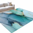 Abstract Teal Area Rug, Green Marble Cracks Texture Crystal Modern Non ...