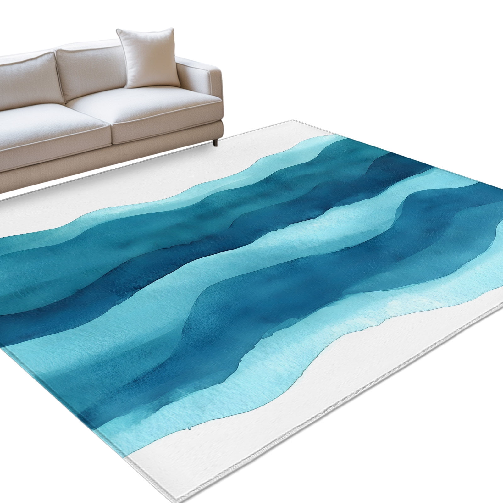 Abstract Teal Area Rugs 3x5ft Blue Gradient Waves Watercolor Modern Art ...