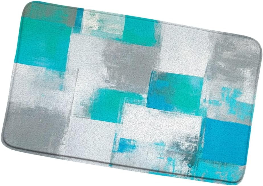Abstract Teal Bath Mat Bathroom Rugs Oil Painting Watercolor Grunge ...
