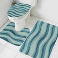 Abstract Teal Bathroom Rugs Set Gadient Water Waves Striped Non Slip ...