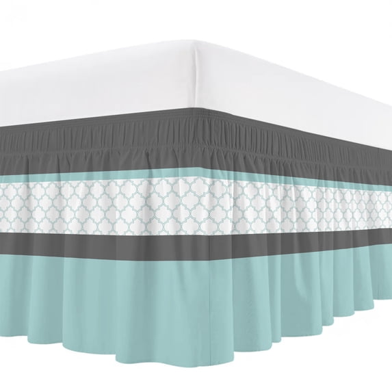 Abstract Teal Bed Skirt California King Size 18 Inch Drop, Grey Stripes ...