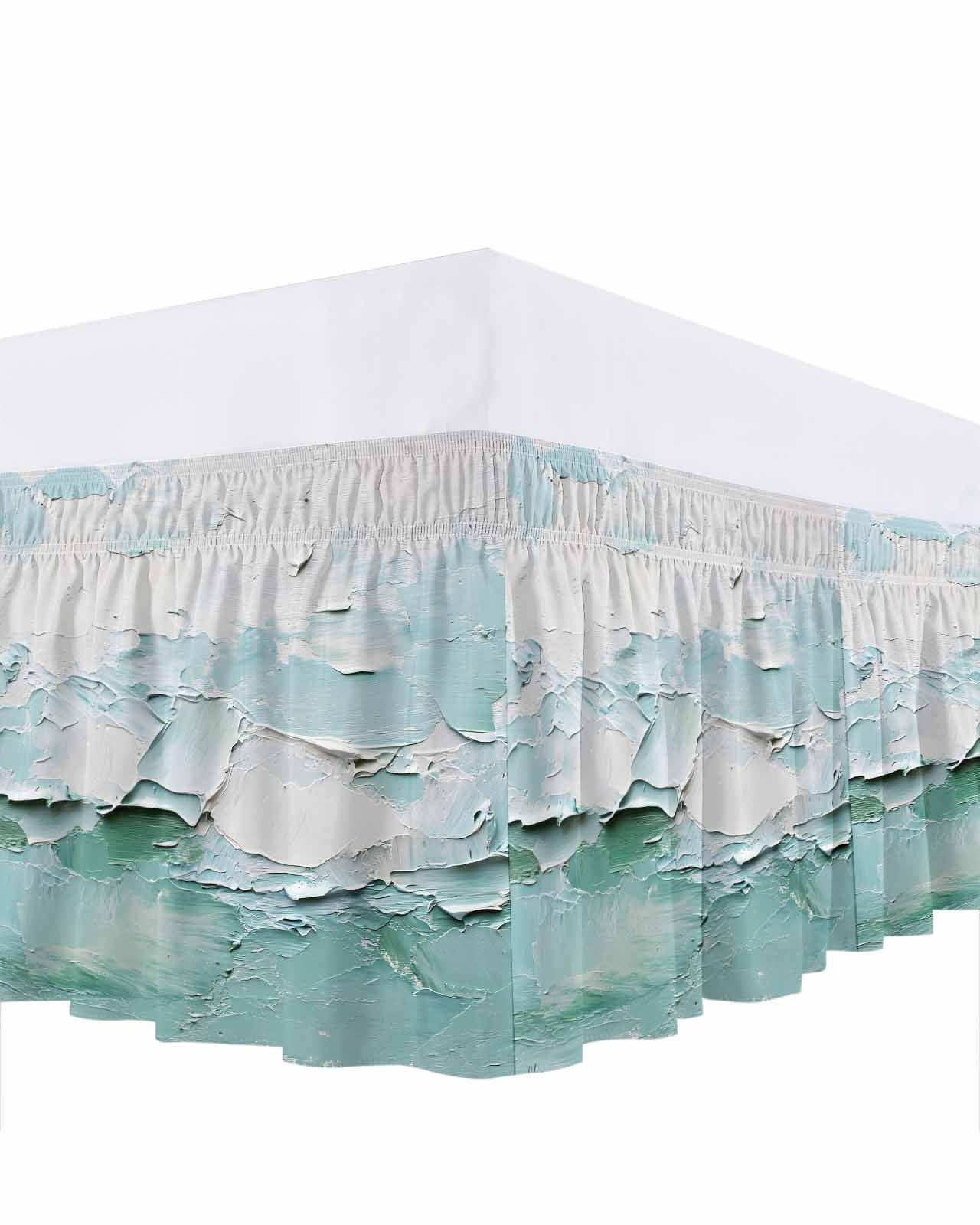 Abstract Teal Bed Skirt King Size 16 Inch Drop, Green White Oil ...