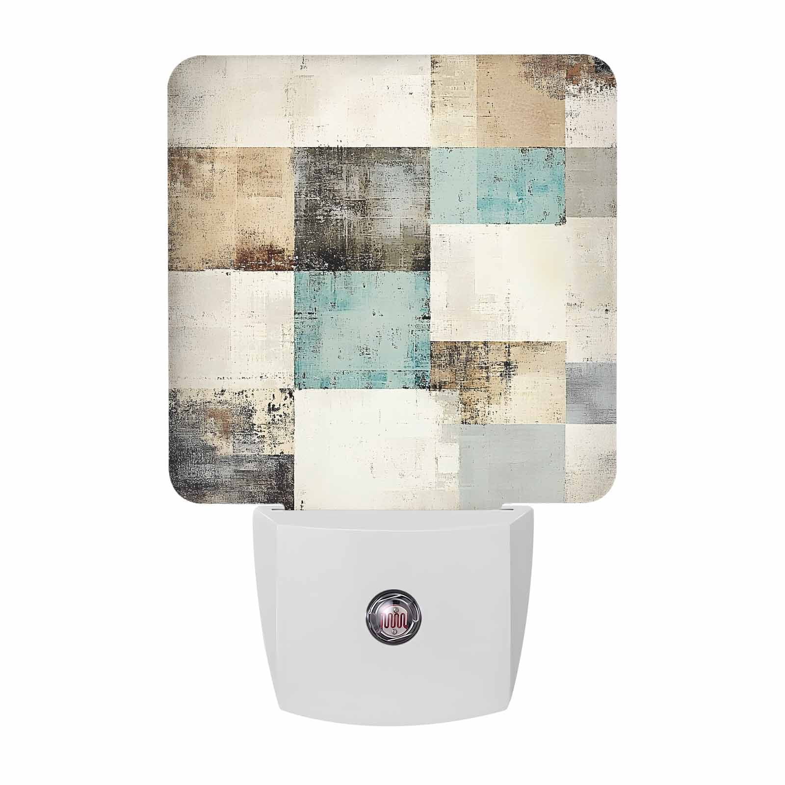 Abstract Teal Black Brown Geometric Plug-in LED Night Lights Vintage ...