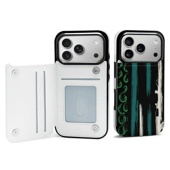 Abstract Teal Black White Art Leather Wallet Case for iPhone 16 Plus ...