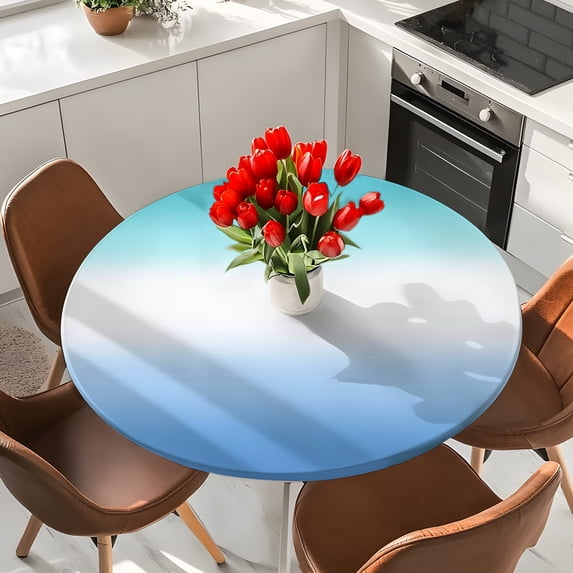 Abstract Teal Blue Graident Round Fitted Tablecloth with Elastic Edge ...