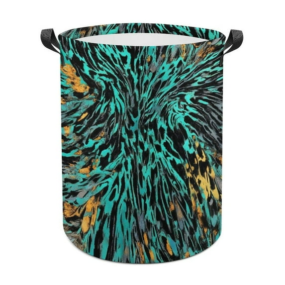 Abstract Teal Gold Animal Print Large Dirty Clothes Hamper Foldable ...