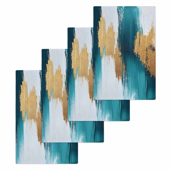 Abstract Teal Gold Kitchen Dish Towels for Drying Dishes Set of 4 ...