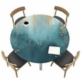 Abstract Teal Gold Round Fitted Tablecloth with Elastic Edge Gradient ...