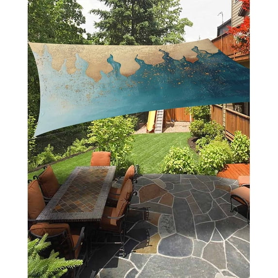 Abstract Teal Gold Sun Shade Sail 8'X10' Shinny Gold Gradient Geometric ...