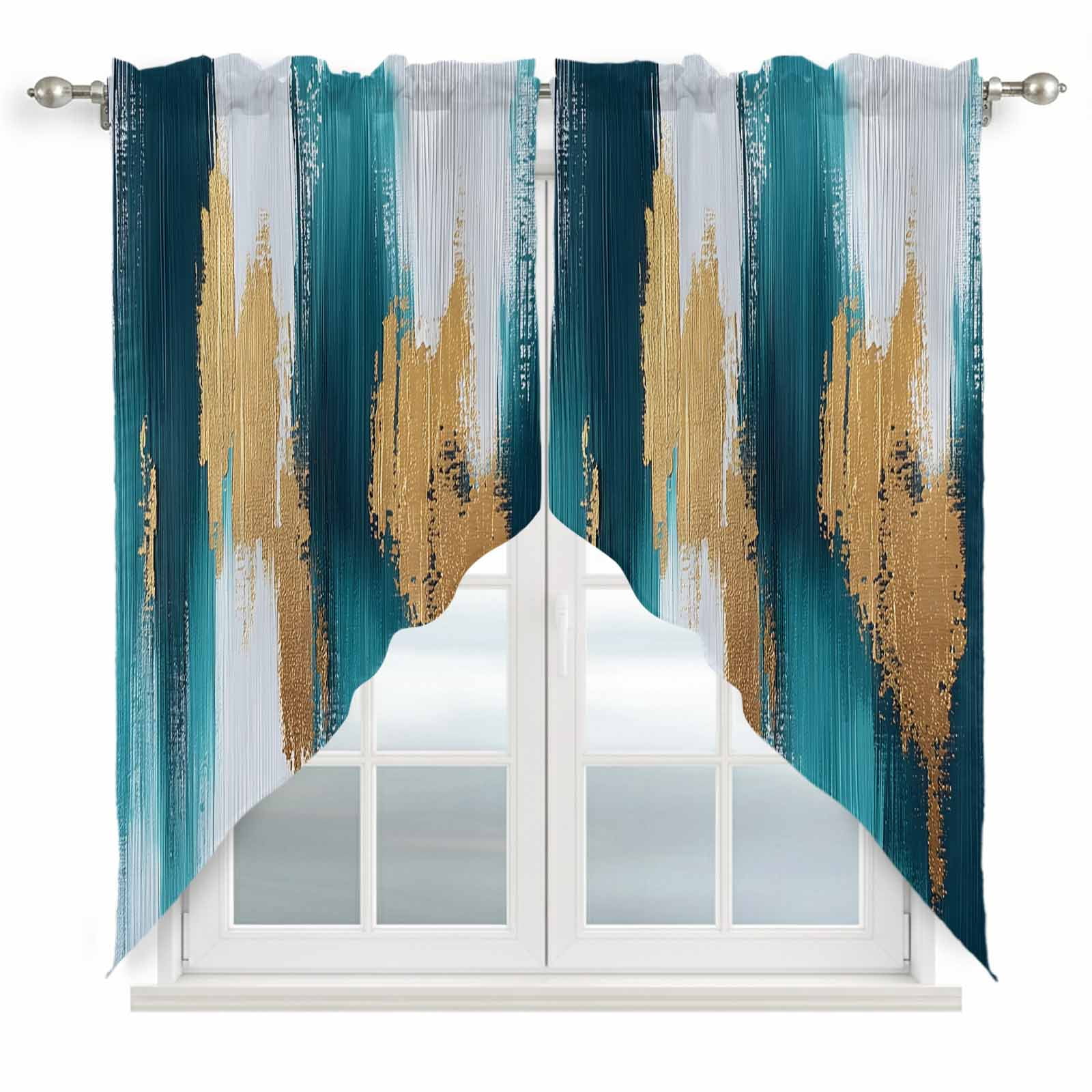 Abstract Teal Gold Swag Curtains Green White Wall Art Textured Swag ...