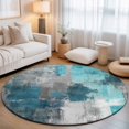 Abstract Teal Gray Color Block Round Rug 5ft Retro Shabby Wall Texture ...