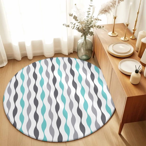 Abstract Teal Gray White Wavy Lines Round Rug 3ft Modern Morocco ...
