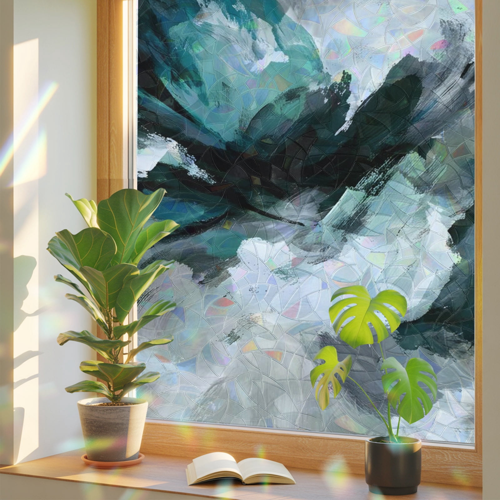 Abstract Teal Gray Window Privacy Film, Modern Minimalist Gradient ...