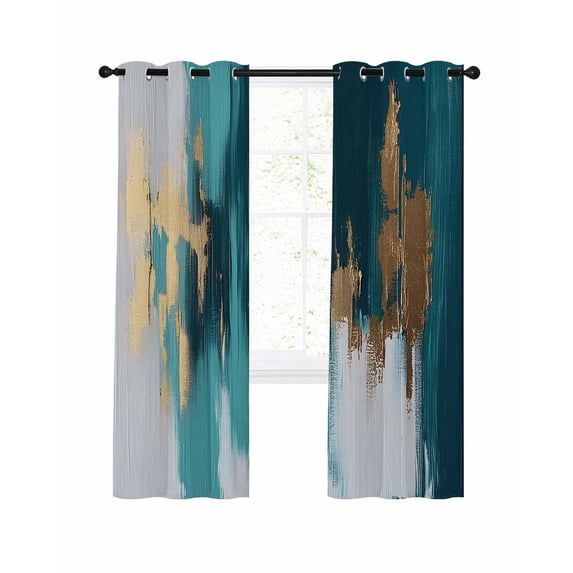 Abstract Teal Green Blackout Curtains, Light Blocking Print Window ...