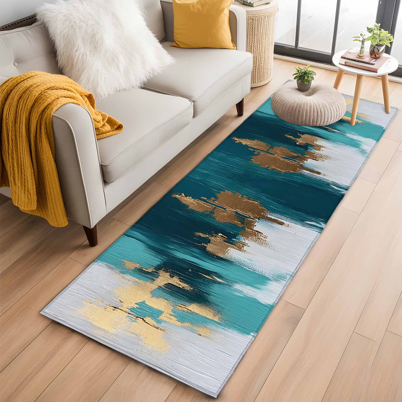 Abstract Teal Green Kitchen Runner Rug 2x6 Washable Runners for Hallway ...