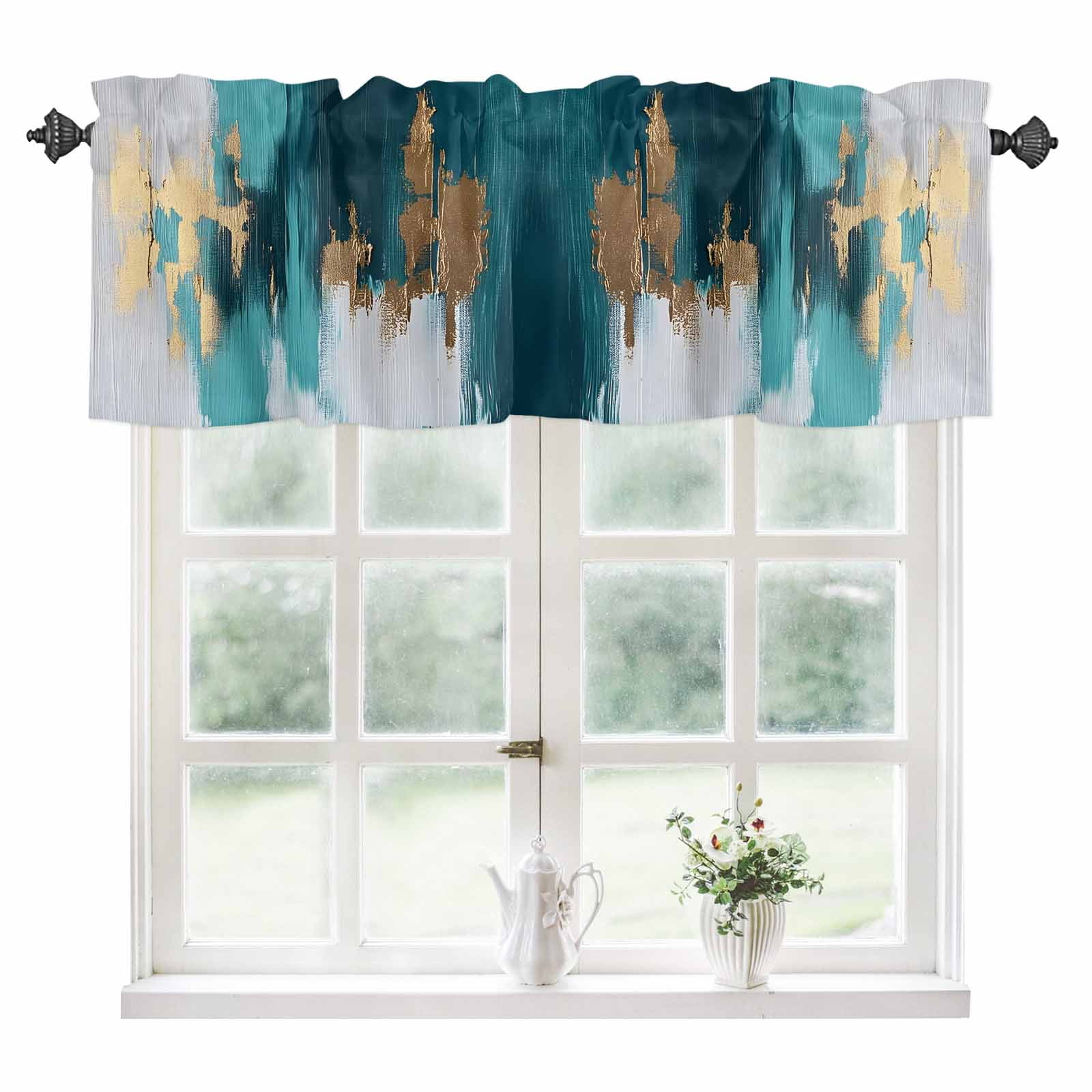 Abstract Teal Green Kitchen Valances for Windows 60x18 Inch Kitchen ...