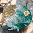 Abstract Teal Green Wave Texture Round Fitted Tablecloth with Elastic ...