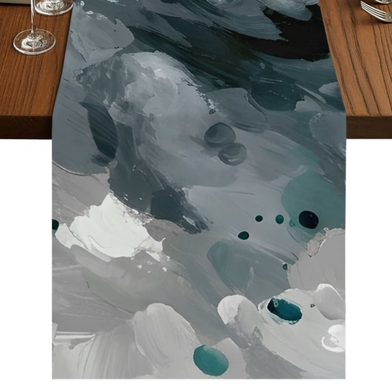 Abstract Teal Grey Burlap Cotton Table Runner 13x36 Inches Short ...