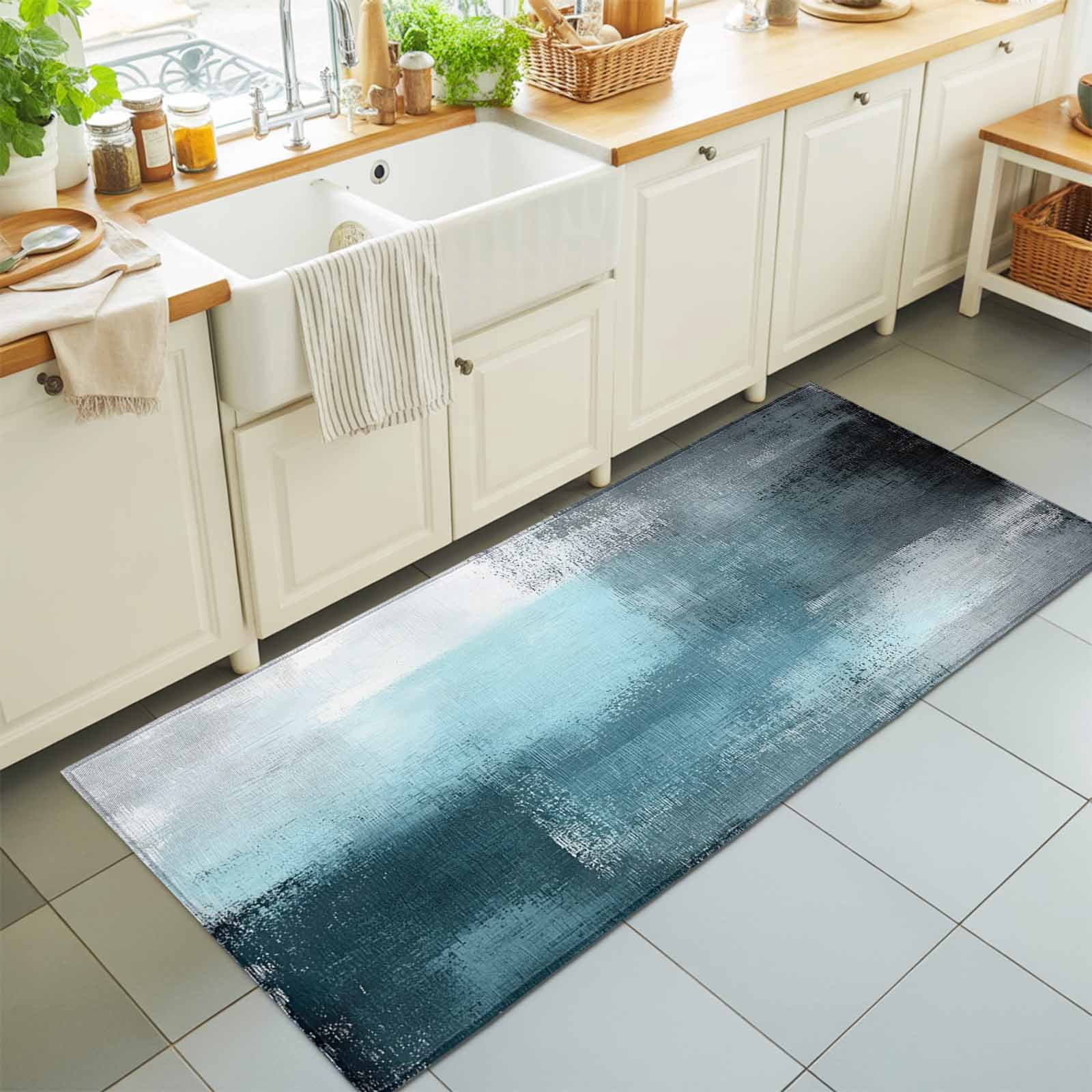 Abstract Teal Grey Color Block Rectangle Rug 2'x6' Shabby Wall Graffiti ...