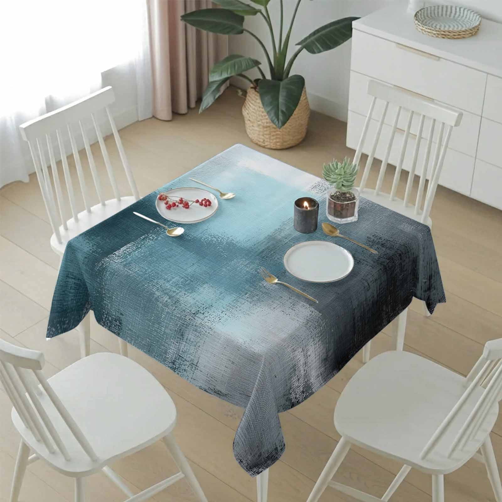 Abstract Teal Grey Color Block Table Cloth 54x54in, Waterproof Square ...