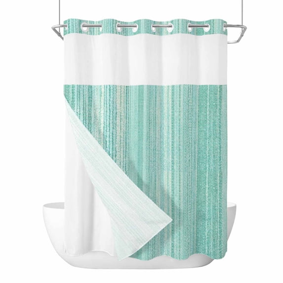 Abstract Teal No Hook Shower Curtain and Snap in Liner Set, Rustic ...