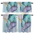Abstract Teal Kitchen Curtains Valance and Tier Set Purple Gold Marble ...