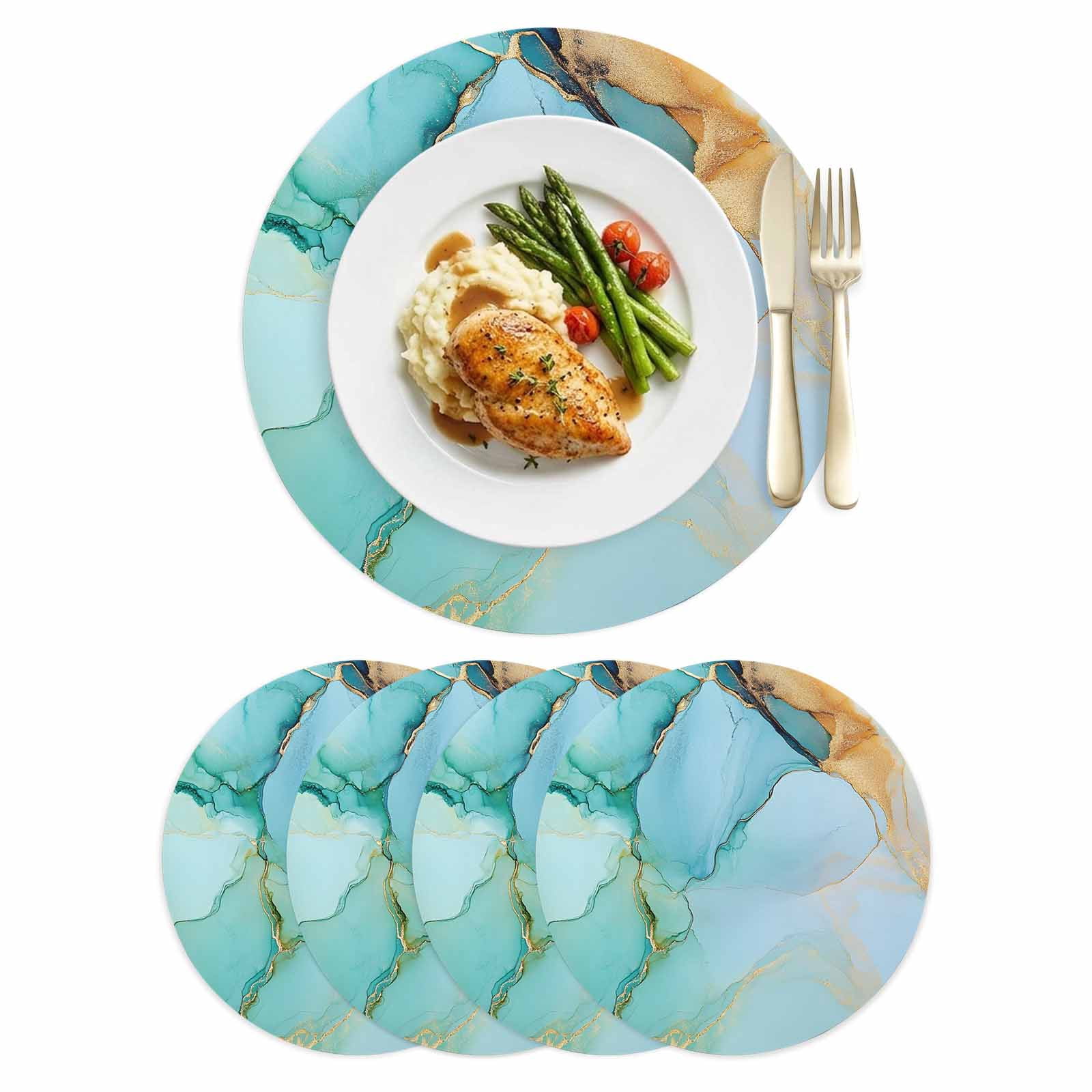 Abstract Teal Leather Placemats Set of 4, 15 Inch, Green Gold Marble ...