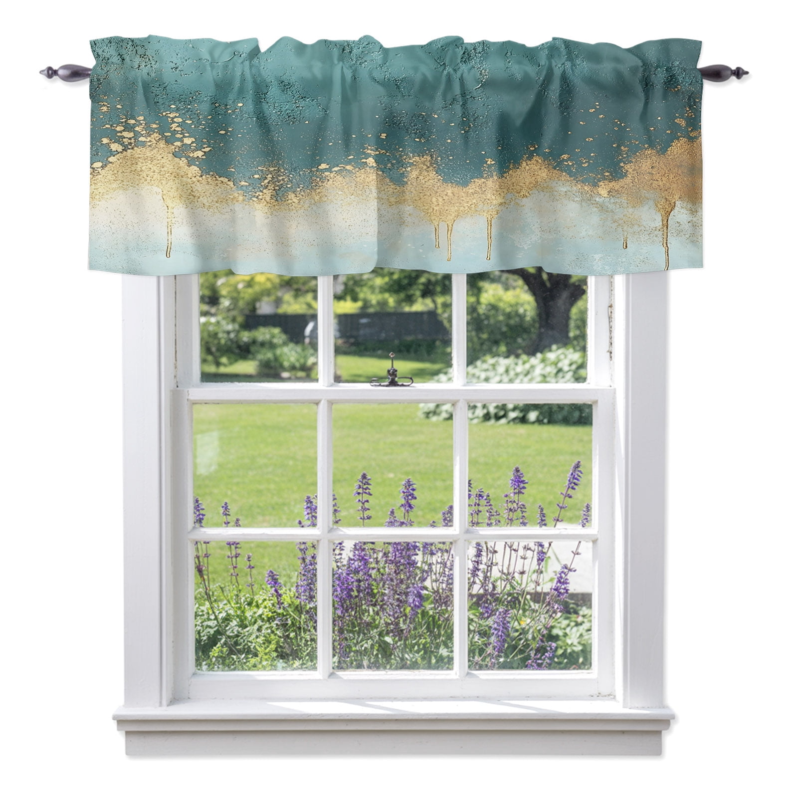 Abstract Teal Light Blue Color Block Valances for Windows,Kitchen ...
