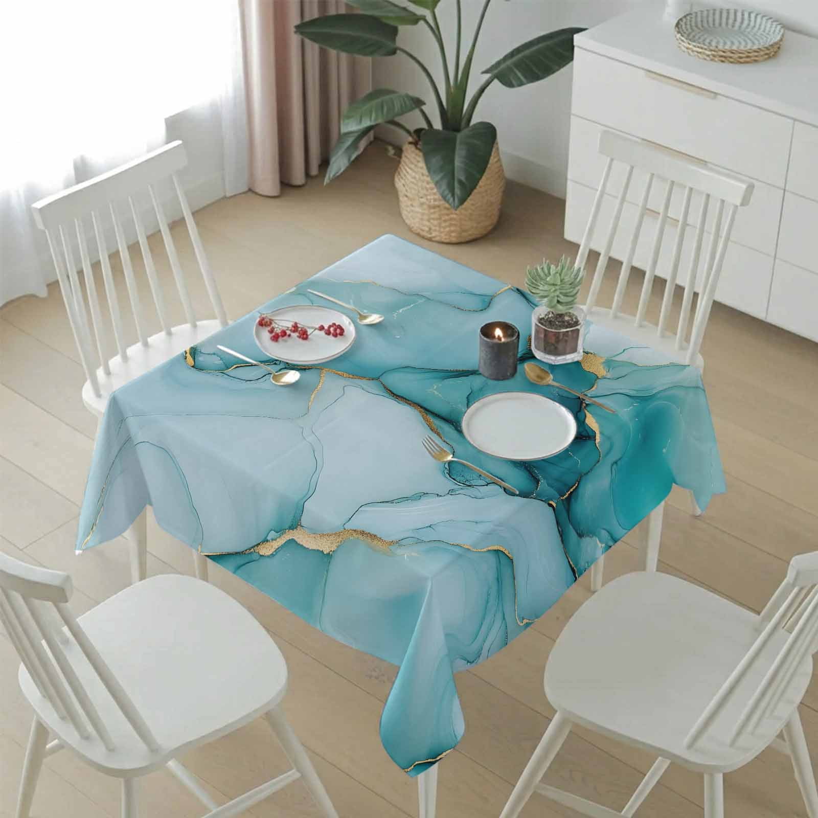 Abstract Teal Marble Gold Stripe Table Cloth 54x54in, Waterproof Square ...
