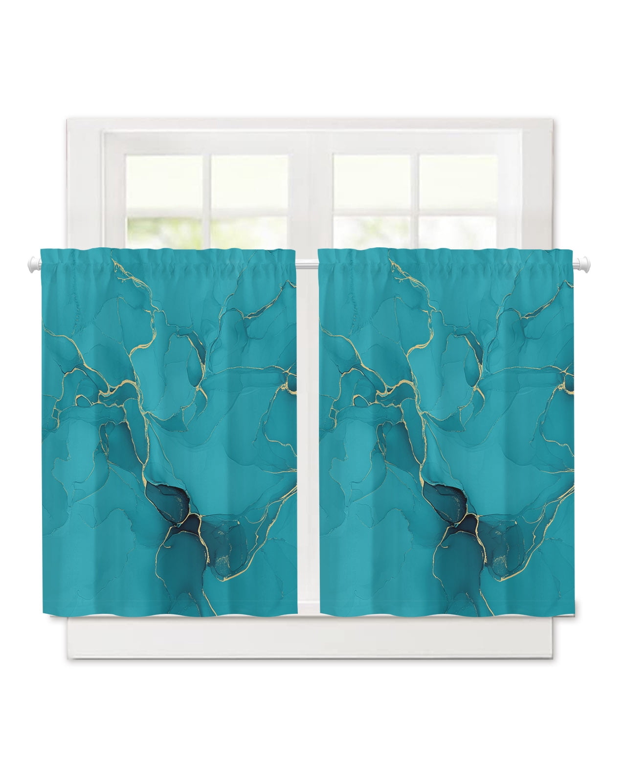 Abstract Teal Marble Liquid Texture Short Blackout Curtains 36 Inch ...
