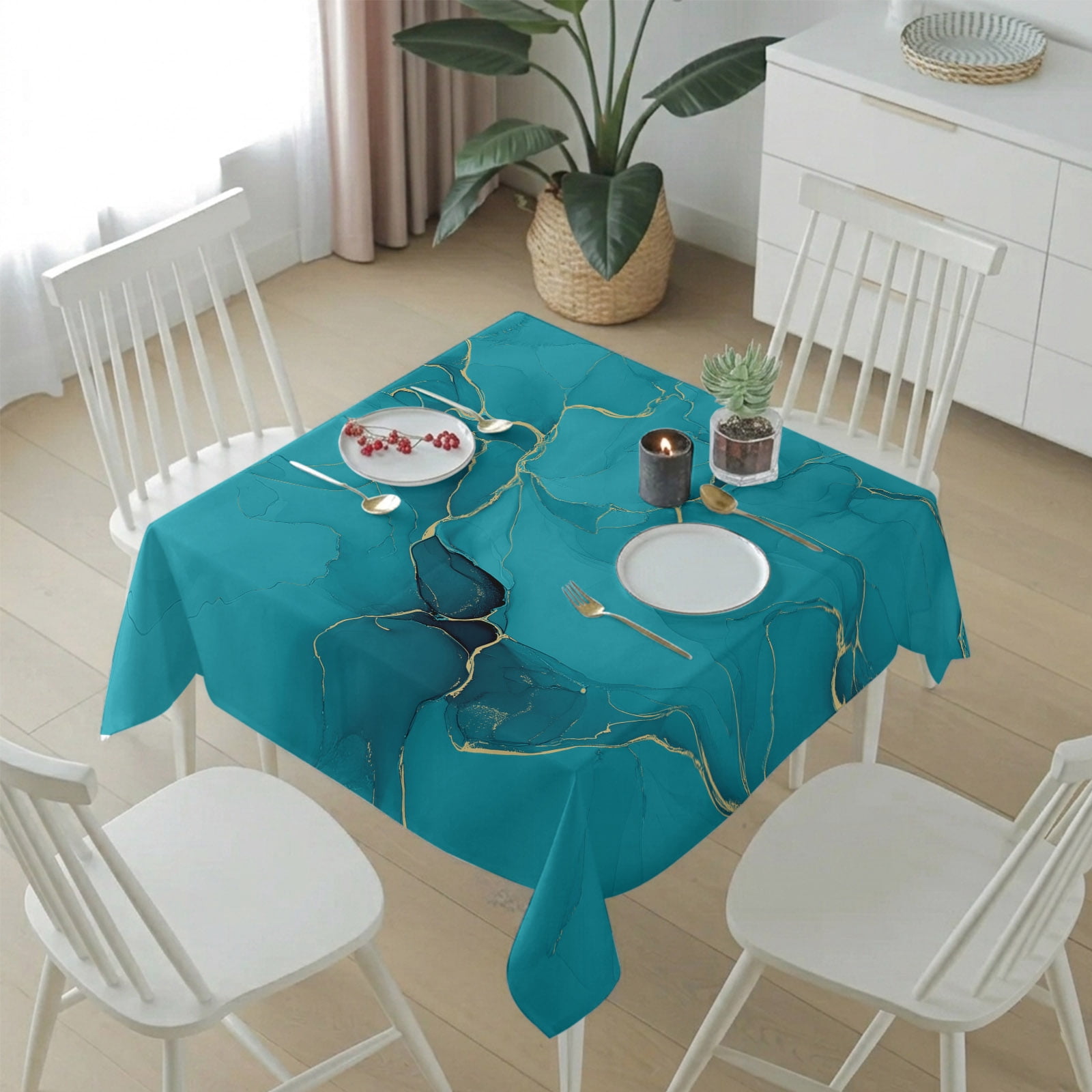 Abstract Teal Marble Liquid Texture Table Cloth 54x54in, Waterproof ...