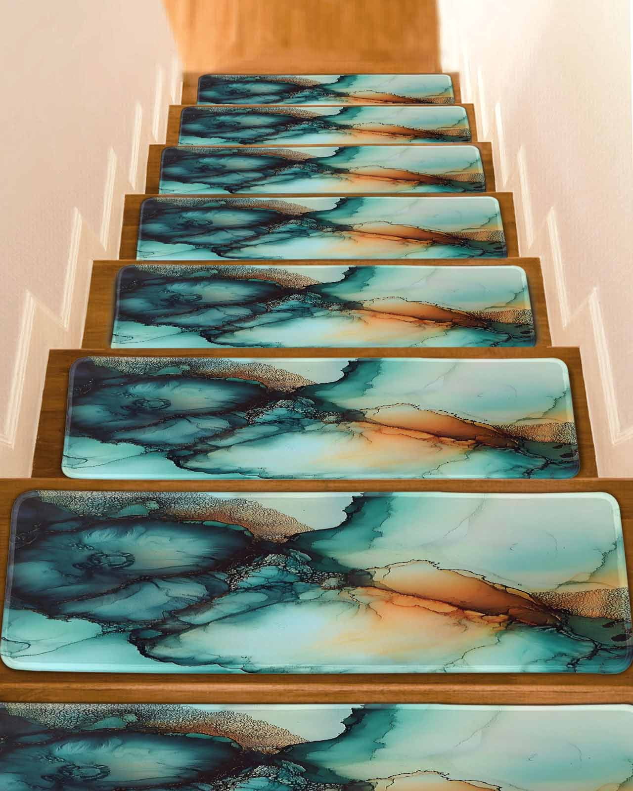 Abstract Teal Non-Slip Stair Treads for Wooden Steps, 10 Pack-8x30in ...