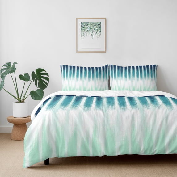 Abstract Teal Ombre Color Stripe California King Size Bed Set,Modern ...