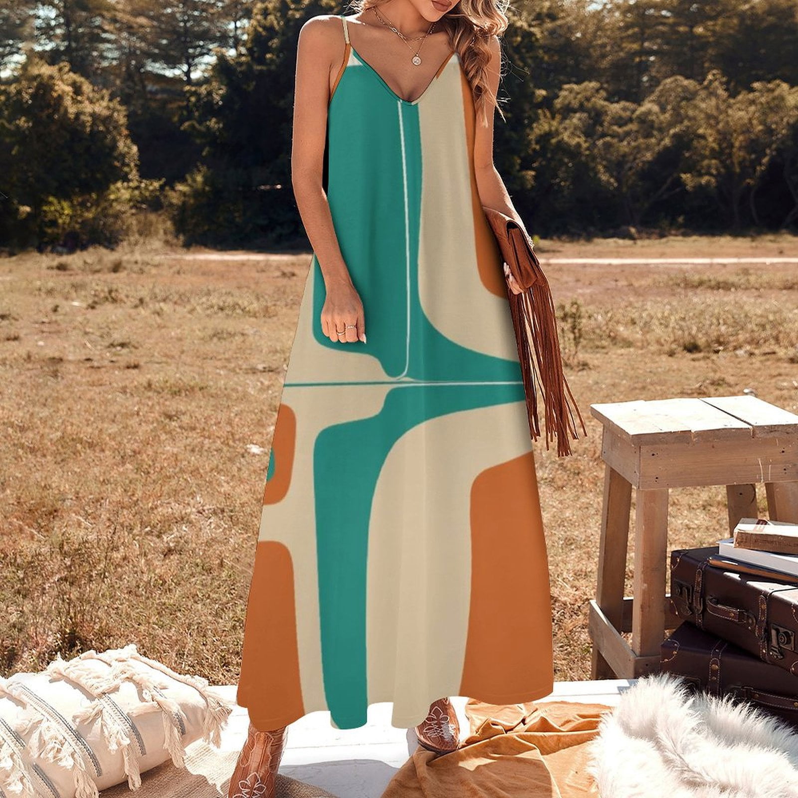 Abstract Teal Orange Artwork Design Sleeveless Dress Elegant gowns ...