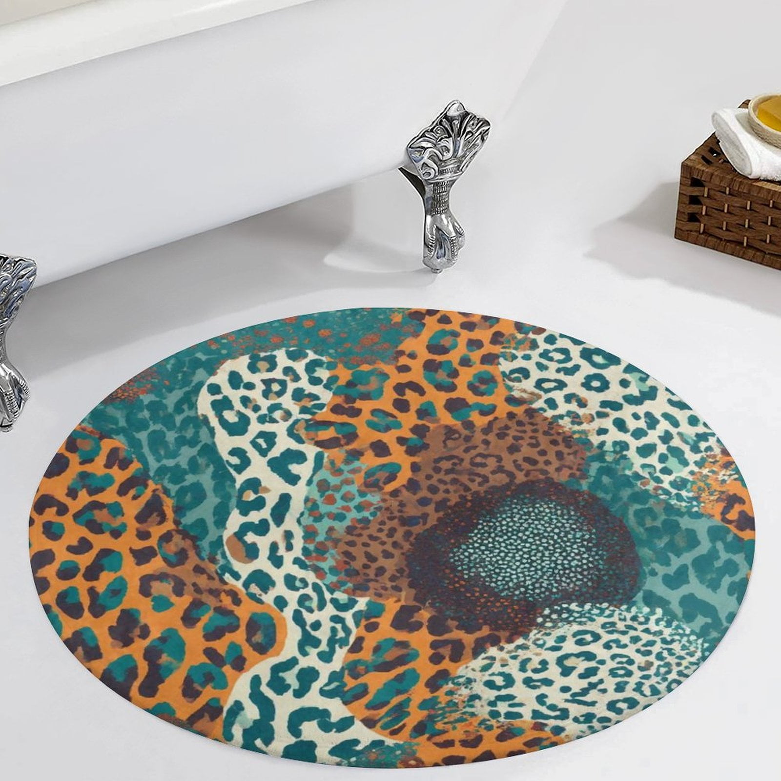 Abstract Teal Orange Leopard Print Round Carpet Circle Rug Outdoor ...
