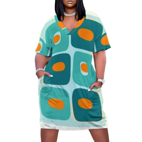 Abstract Teal Orange Shapes Design Loose Pocket Dress Dresses Summer ...