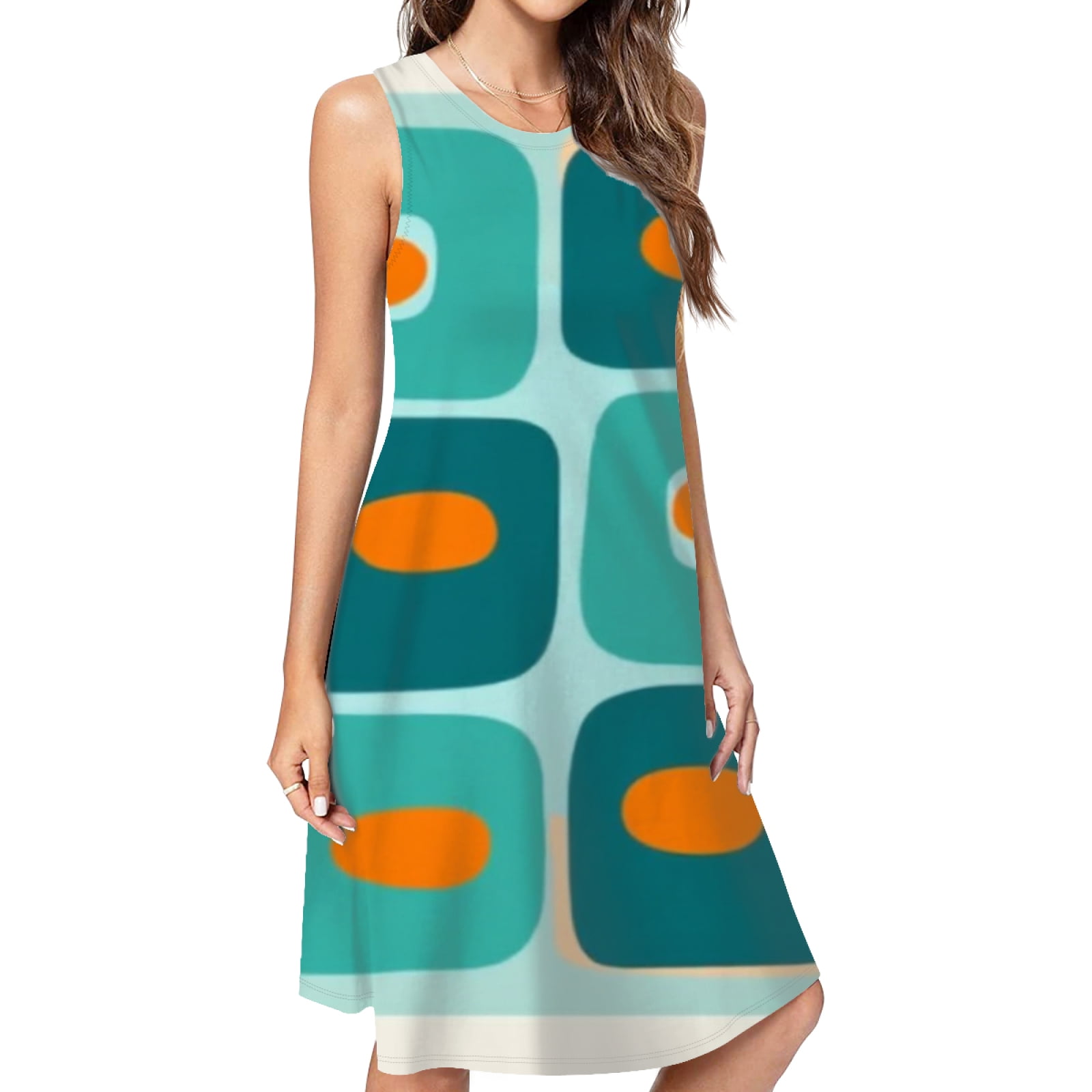 Abstract Teal Orange Shapes Design Spring Summer Dresses For Women ...
