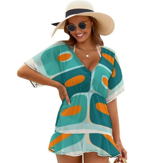 Abstract Teal Orange Shapes Design Women's Luxury Party Dress Evening ...