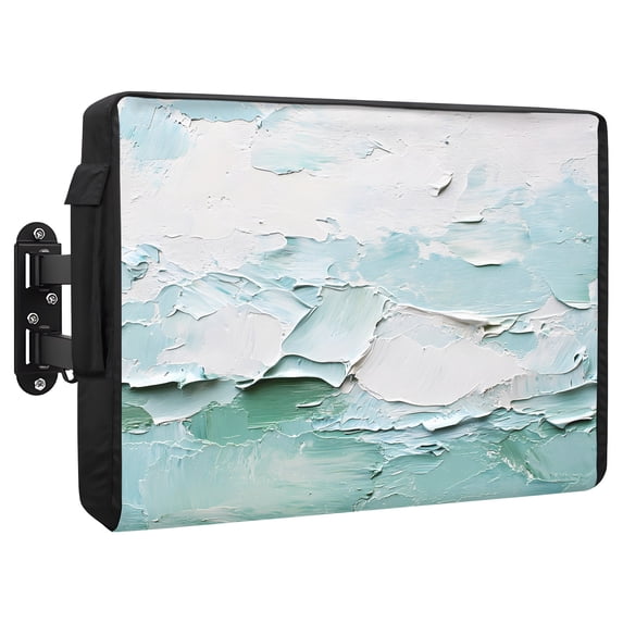 Abstract Teal Outdoor TV Cover 52 to 55 Inch Green White Oil Painting ...