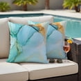 Abstract Teal Outdoor Throw Pillow Covers Set of 2, Green Gold Marble ...
