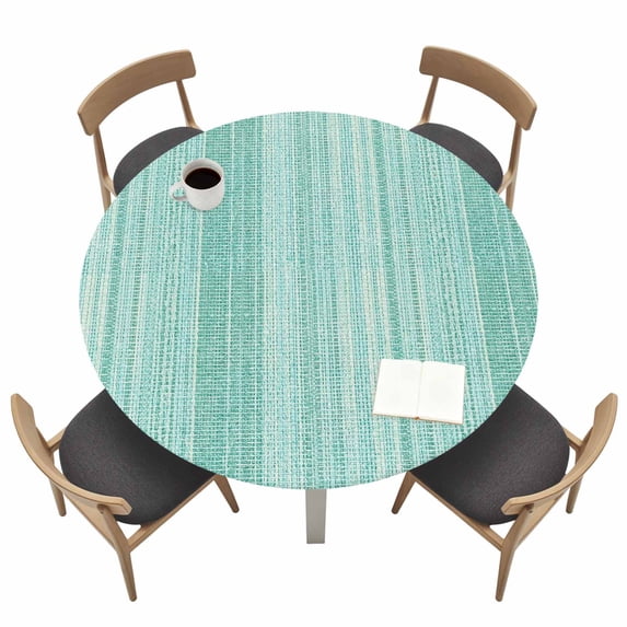Abstract Teal Round Fitted Table Cover Rustic Farmhouse Minimalist Teal ...