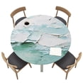 Abstract Teal Round Fitted Tablecloth Green White Oil Painting Texture ...