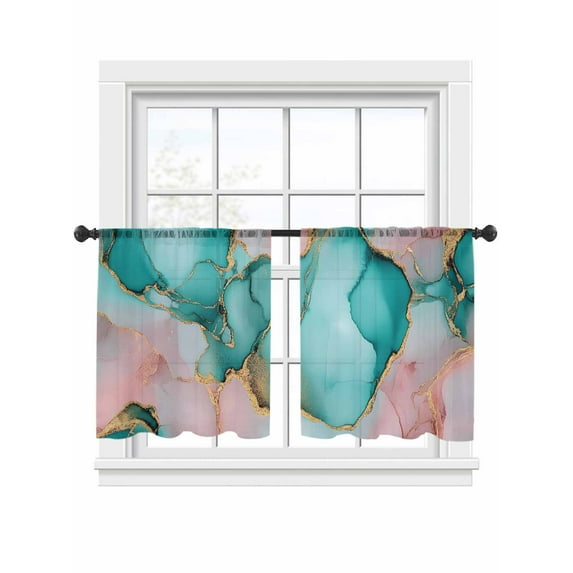 Abstract Teal Sheer Curtains for Living Room Bedroom, Light-filtering ...