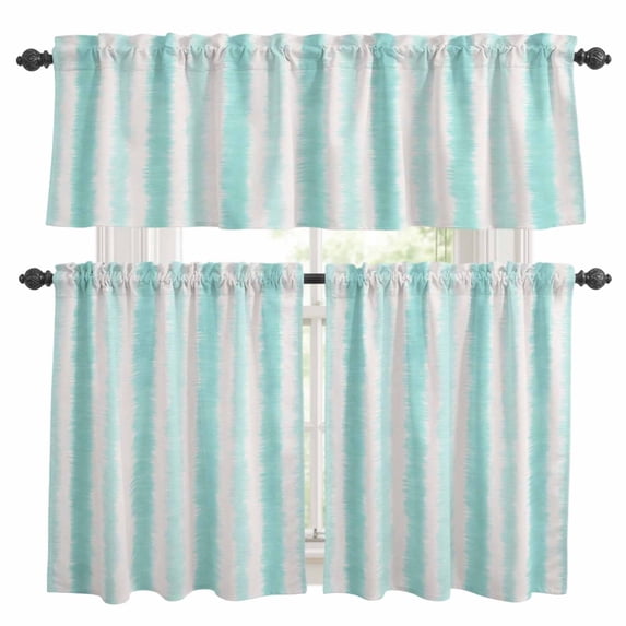 Abstract Teal Stripes Kitchen Curtains Set for Windows, Rustic Green ...
