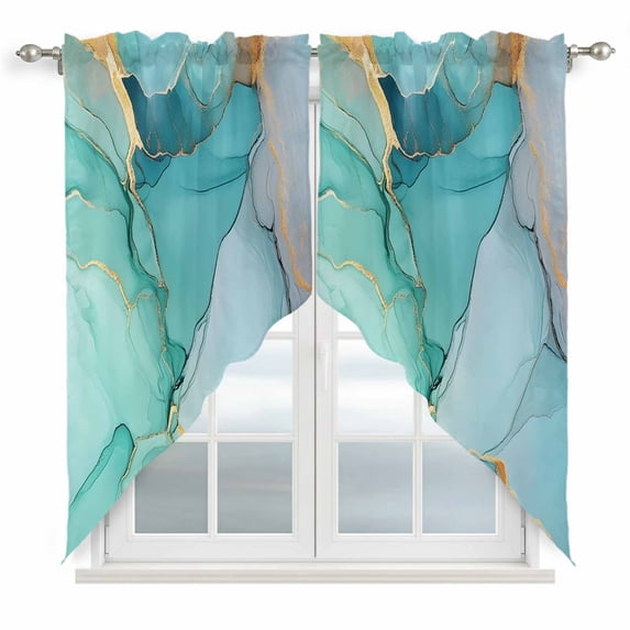 Abstract Teal Swag Curtain Valance for Window 2 Panels Aqua Marble ...