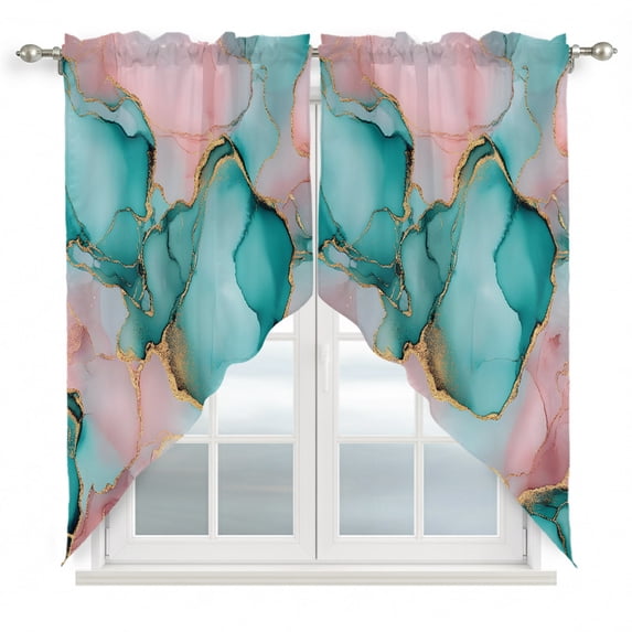 Abstract Teal Swag Curtain Valance for Window 2 Panels Pink Fluid Art ...